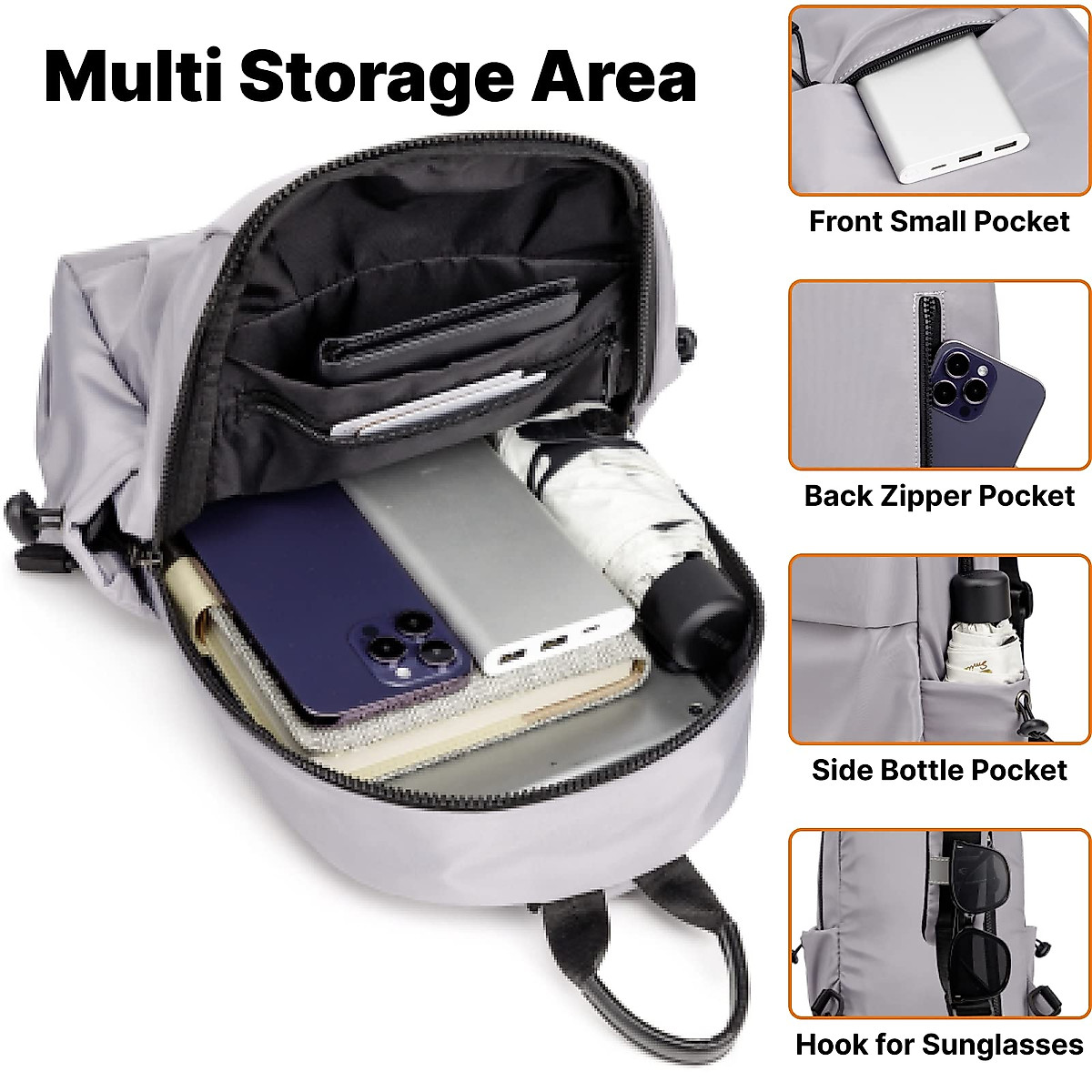 CANTLOR Men Small Sling Bag Crossbody Backpack Gym Mini Travel Backpack With Outside Pockets Shoulder Bag One Strap For Walking Hiking(991801silver)