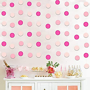Zwiebeco 52Ft Pink Circle Dots Garland Paper Dot Bunting Banner Hanging Polka Dot Streamers for Baby Shower Birthday Engagement Wedding Bridal Shower Hen Tea Party Nursery Kids Room Home Decorations