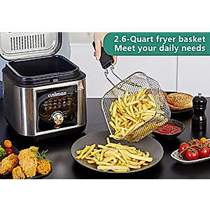 CUSIMAX Deep Fryer with Basket 2.6Qt 1200-Watt Electric Deep Fryer For the Home, with Drip Hook, Removable Lid, View Window and Oil Filtration Deep Fat Fryer