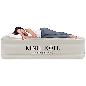 King Koil Luxury Queen Size Air Mattress with Built-in Pump, Plush Top, Home Camping Guests Inflatable Airbed, Double High Blow Up Mattress, 1-Year Manufacturer Direct Warranty