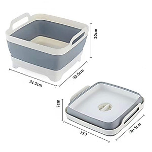 ZL ybxdxz Dish Basin Collapsible with Drain Plug Portable Wash Basin Foldable Sink Tub Carry Handle Dishpan Space Saving Kitchen Storage Tray for Camping, RV, Vegetable, Washing 9L Capacity, Gray