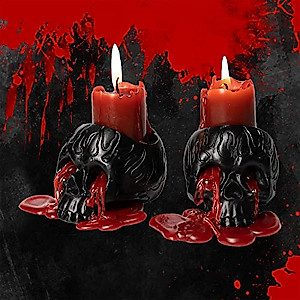 Skull Blood Candles - Bleeding Dripping Red Wax , Skeleton Candle, Gothic Goth Gift Magic Skulls Candlestick Spooky Ghost Bar Decoration, Bleeding Candle - Unique Gifts for Him. Her (Skull 2 Pack)