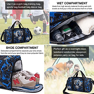 Kids Overnight Duffle Luminous Sport Gym Gag with Shoe Compartment & Wet Pocket Small Sleepover bag Carry on Weekender Travel Tote for Kids Boys Girls