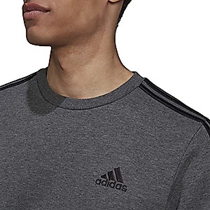 adidas Men's Essentials Fleece 3-Stripes Sweatshirt, Dark Grey Heather/Black, Medium