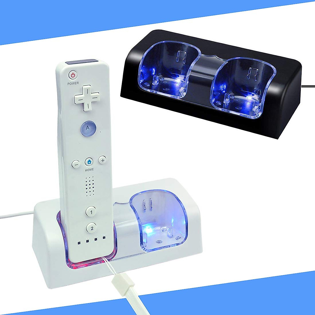 Tuboopy Wii Charging Dock Station, Wii Remote Charger Stand with 2 Rechargeable Battery & Charging Cord (White)