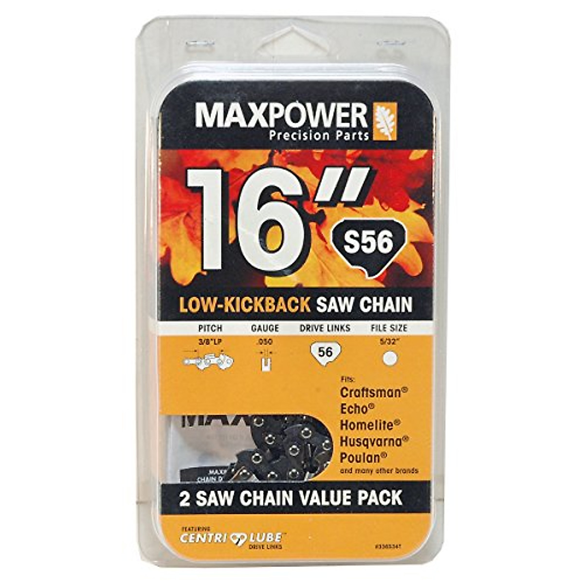 Maxpower 2 Pack Replacement Chains for 16 Inch Craftsman, Echo, Homelite, Poulan and Other saws S56