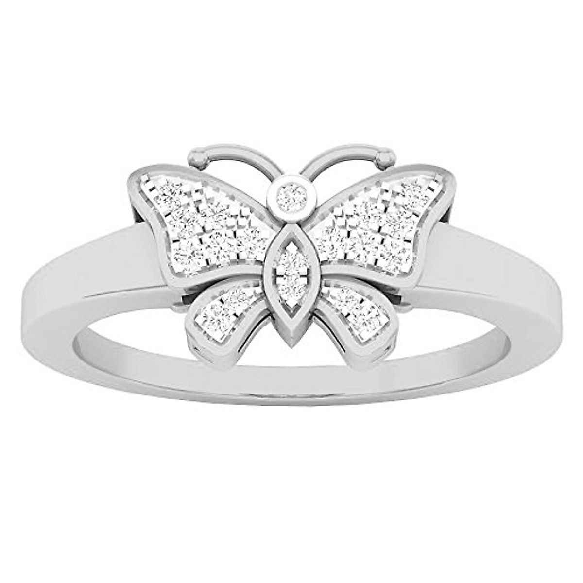 Dazzlingrock Collection 0.10 Carat (ctw) 10K Round White Diamond Right Hand Butterfly Ring 1/10 CT, White Gold, Size 6