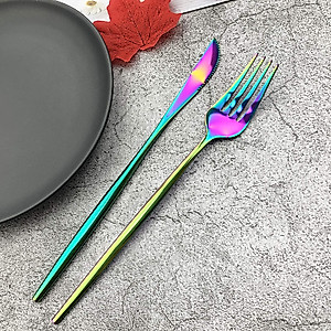 JASHII 32 Pieces Silverware Set, Flatware Set Stainless Steel Cutlery Set Service for 1,Include Knife/Fork/Spoon,Mirror Polished (Rainbow)