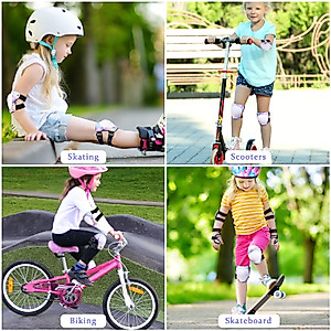 Bienbee Knee Pads for Kids, 7pcs Unicorn Kids Knee Pads and Elbow Pads Set Wrist Guards for Girls Boys Protective Gear Set with Bag for Roller Skating Inline Skates Skateboard Cycling Yellow Pink