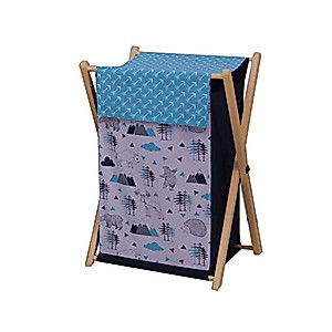 Bacati Woodlands Boys Cotton Hamper, Aqua/Navy/Grey