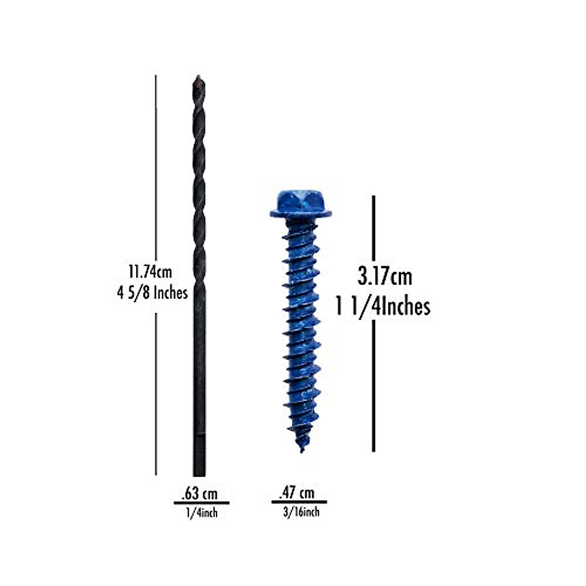 Wej-It Wej-Con Concrete Screws,1022 Heat Treated Carbon Steel, Blue R-Blocker Finish (3/16" x 1-1/4", Hex Head)