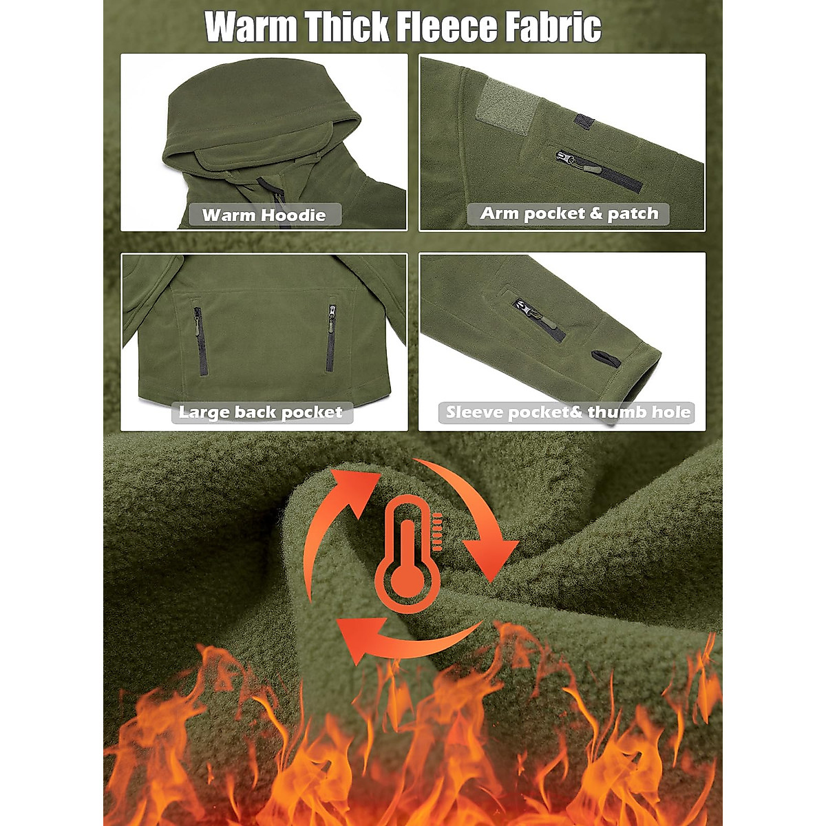 ReFire Gear Men's Warm Military Tactical Sport Fleece Hoodie Jacket