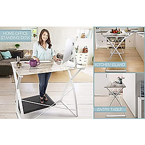 Stand Steady Joy Standing Desk | 43in Large Glass Desk | Modern Standing Desk with Tempered Glass Desktop & Wood Print | Tall Desk & Reception Table | Stand Up Desk for Home & Office (Wood Print)