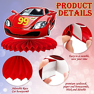 9 Pieces Race Car Party Decorations Race Car Honeycomb Centerpieces Racing Party Table Decor Double-Sided Cars Photo Booth Props for Birthday Baby Shower Race Car Theme Party Supplies