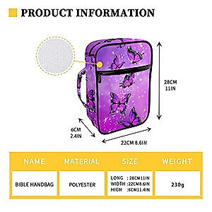 Freewander Purple Butterfly Bible Covers for Women Family Bible Case with Handle Open with Zipper Large Book Carrying Case with Pockets, 11“x8.6”x2.36"