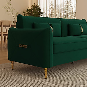 ANTTYBALE 85.43" Modern Sofa,Velvet 3 Seats Couch Easy Assemble,Sofa Bed with 2 Pillows & Gold Metal Legs for Living Room,Bedroom (Black)