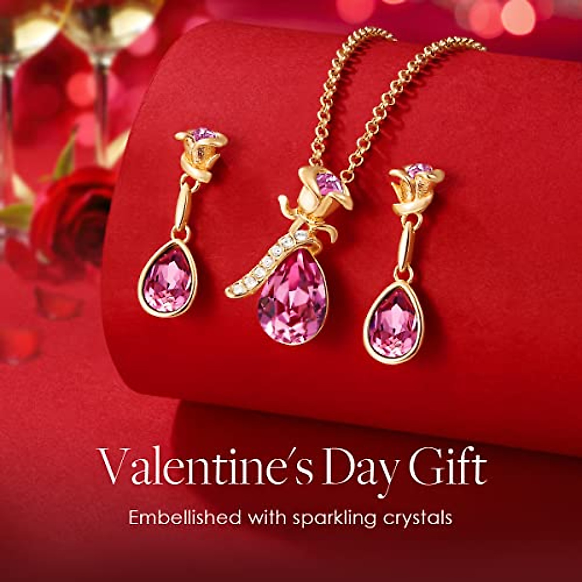 CDE Jewelry Sets for Women Rose Gold Jewelry Embellished with Crystal from Austria Mothers Day Valentine's Day Jewelry Gifts Necklace and Earrings Set for Mom Birthday Gift for Girlfriend Wife