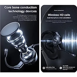 YODZ Bone Conduction Sports Gaming Headset Bluetooth 5.0 Wireless Stereo Open-Ear Headphones with Noise-Canceling Boom Microphone, for Running Hiking Home Office Conference Calls,Black