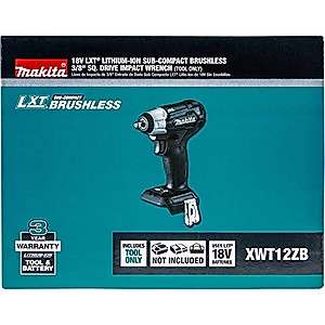 Makita XWT12ZB 18V LXT Lithium-Ion Sub-Compact Brushless Cordless 3/8" Sq. Drive Impact Wrench, Tool Only