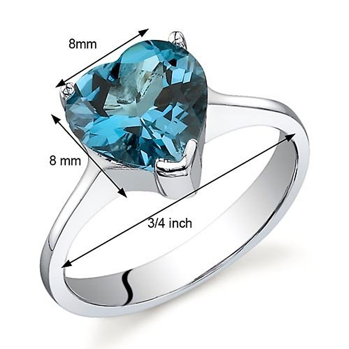 PEORA Cupids Heart 2.25 carats London Blue Topaz Ring in Sterling Silver Size 6