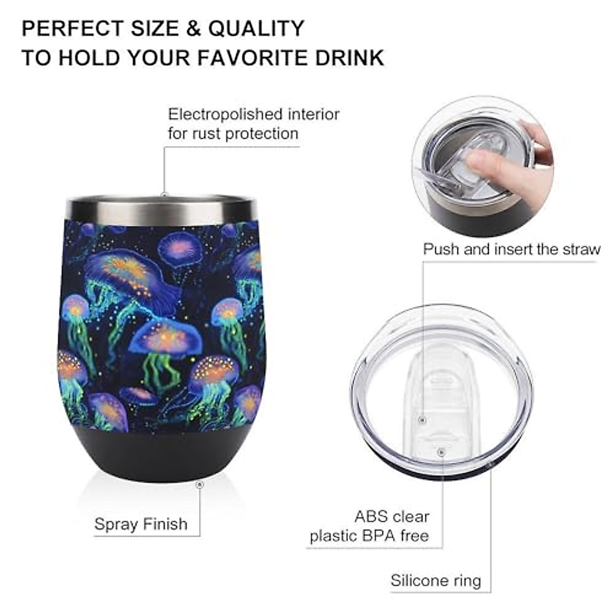 Glowing Up Jelly Fish Funny Wine Tumbler 12 Oz Stainless Steel Insulated Mug Double Wall Water Cup with Lid