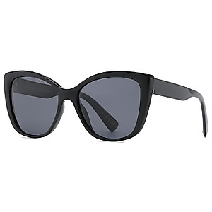 Be One Women Cat Eye Fashion Sunglasses - Polarized UV400 Classic Retro C1 Black Frame + Black Lens