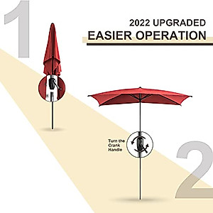 Gardesol 6.5 * 10 FT Patio Umbrella, Outdoor Table Umbrella with Push Button Tilt, 8 Sturdy Ribs, UV Protection, Solution-Dyed Fabric, Market Umbrella for Deck, Backyard, Pool, Red