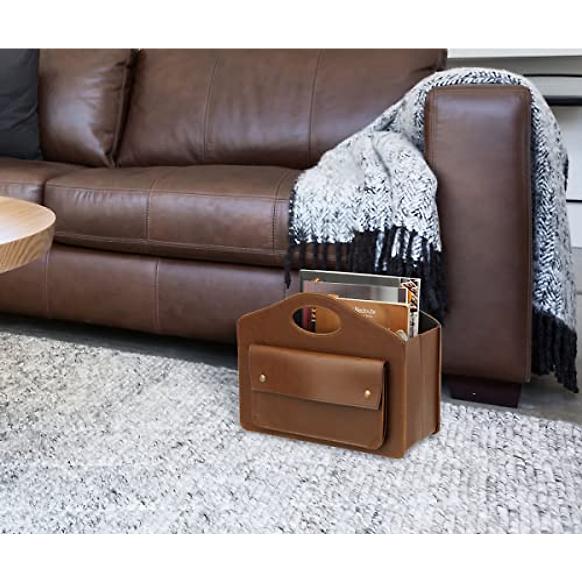 HofferRuffer Magazine Basket Holder, Foldable Magazine Rack, Document File Holder Organizer, File Folder, Newspaper Storage Bin Organizer for Home or Office (Brown)