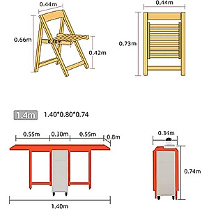 Juan Folding Dining Table Set, Wooden Extendable Dining Table with 4 Chairs, Drop Leaf Table for Kitchen Dining Room Living Room Restaurant-1.4m