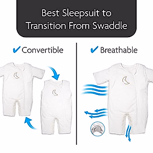 Baby Brezza 2-in-1 Baby Sleepsuit - Unique Swaddle Transition Sleepsuit - Breathable with Mesh Panels - Converts from Sleepsuit to Sleep Vest, 3-6 Months, Cream