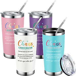 Mifoci 4 Set Chaos Coordinator Gifts Employee Appreciation Week Gifts Coworkers Thank You Tumblers 20 oz Stainless Steel Tumbler Cup for Teacher Nurse Leader Office Team (Soft Colors)