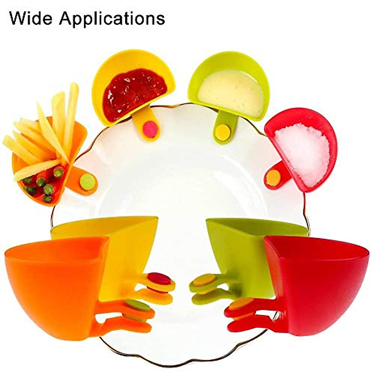 8 PCS Dip Clips, Youthful Assorted Plate Clip-on Holder Plate Clip Container Dish Colorful Dip Holder Plate Grab Clip-on Bowl for Tomato Sauce Salt Vinegar Sugar Flavor Spice Bowl - Random Color (8)