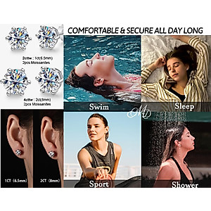 Moissanite Stud Earrings/No Poke Screw Back / 6 Prong / 4 CT / 8 MM/White Gold Vermeil/Colorless Flawless Lab Grown Diamond/Hypoallergenic/GRA Engraved/Gift Set