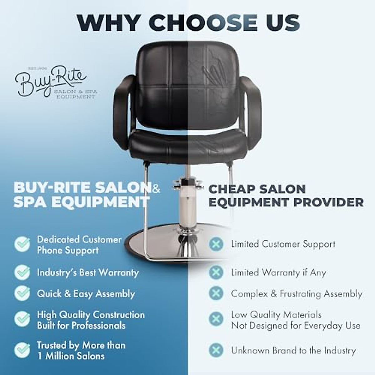 Buy-Rite Chris Styling Chair for Professional Salons and Spas, Modern Hair Stylist Chair, Extra-Wide Seat, 360-Degree Rotation, Fully Adjustable Height, SY-1801