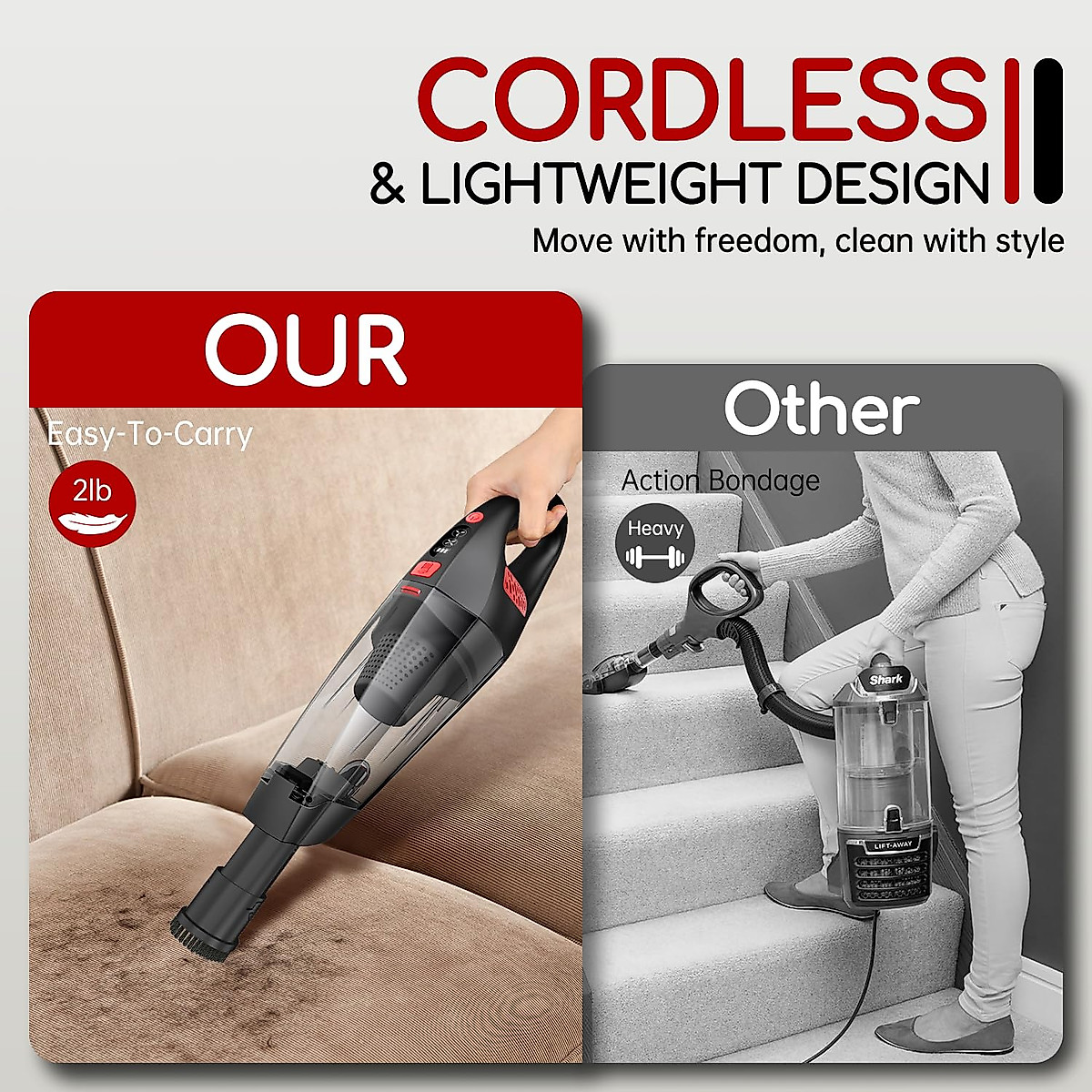 Handheld Vacuum Cordless Upgrade 9000PA, IMINSO Hand Vacuum with LED Light, Rechargeable Car Vacuum Cordless, Hand Held Vacuum Cleaner, Mini Vacuum for Car/Home, Lightweight Portable Vacuum