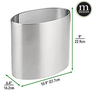 mDesign Stainless Steel Metal Oval Trash Can, Small 2.09 Gallon Wastebasket, Garbage Basket Bin for Bathroom, Bedroom, Kitchen, or Home Office, Holds Waste and Recycle, Mirri Collection, Brushed