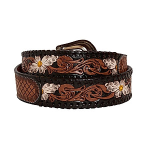 Myra Bag Checkered Brown Hand-Tooled Leather Belt S-4059, Medium