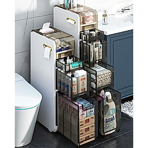 Lozovin 4-Tiers Narrow Storage Cabinet,Sleek Free Standing Toilet Paper Holder,Small Bathroom Floor Cabinet,Slim Plastic Drawer Storage,Multifunctional Organizer for Kitchen Bedroom Laundry Room,etc
