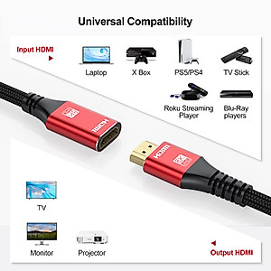 HDMI Extender 8K HDMI Extension Cable 1.5FT, HDMI 2.1 Male to Female Adapter Extension Cord 8K@60Hz, 4K@120Hz, 2K, 3D, HDR Compatible with Roku TV Stick, HDTV, PS5/PS4, Laptop, Monitor, Projector, PC