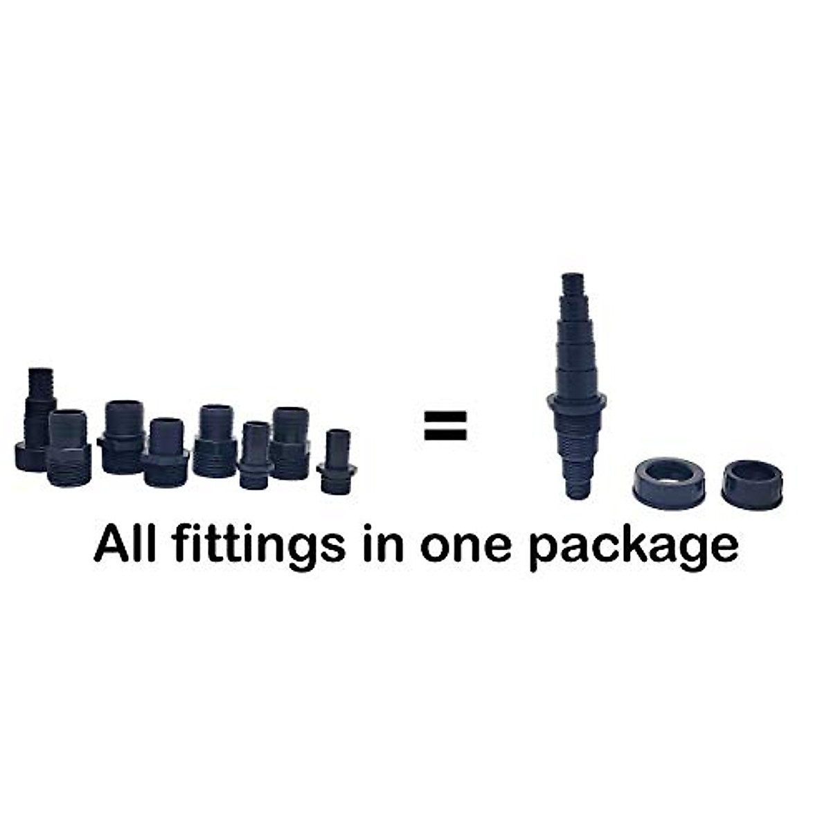 Sealproof Pond Tubing Pump Fitting, 30 Configurations, Works with Most Pumps, Fish Safe, Black