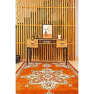 Furnish my Place Bohemian Rug - 7 ft. 8 in. x 11 ft, Rust, Indoor Area Rug with Bordered Design, Jute Backing