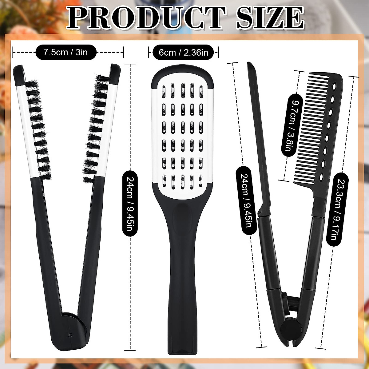 Chengu 2 Pcs Boar Bristle Brushes - Double Sided Clamp Brush and Flat Iron Comb for Straightening Knotty, Unkempt Hair (Black White, Black)