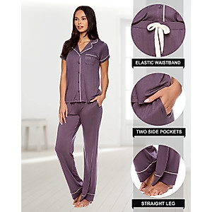 bebe Womens Pajama Sets - Notch Collar Pajama Top and Pajama Pants PJ Set - Ladies Pajamas (Midnight Lavender, Large)