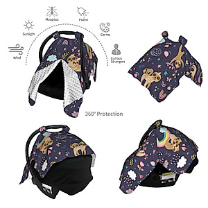Rutiea Cute Cartoon Sloths Rainbow Car Seat Cover for Babies, Peekaboo Opening Minky Carseat Canopy Stroller Cover for Newborn, Mom Nursing Breastfeeding Covers, Blanket for Infant Toddler