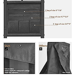 Snack Side Table, C Shaped End Table with Charging Station & USB Ports, Couch Table with Cloth Bag, Tv Tray, Small Bedside Table for Living Room, Bedroom