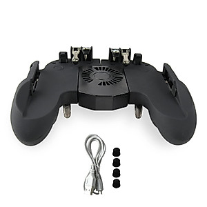 Gxcdizx 4 Trigger Mobile Game Controller with Cooling Fan & Adjustable Stand [6 Finger Mode], L1R1 L2R2 Phone Controller for 4.7-6.5 inch iOS & Android Phone