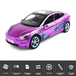 1:32 Scale Model 3 Alloy Car Model Diecast Toy Vehicles for Kids, Tesla car Model，Pull Back Alloy Car with Lights and Music,Mini Vehicles Toys for Kids Gift ，Children Birthday Gift (Black)