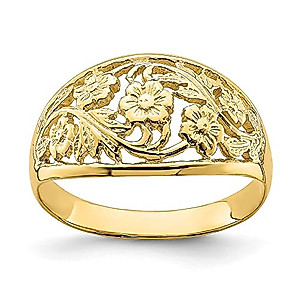 IceCarats 14K Yellow Gold Flower Chunky Dome Statement Ring Size 7