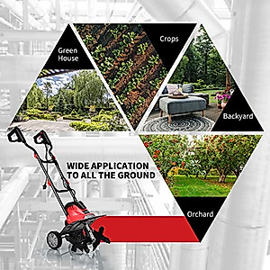 Happytools 10 Amp Electric Tiller, Corded Rototiller Tool w/ Foldable Handle & 4 Tines, 14-Inch Tilling Width, Lightweight Garden Cultivator for Lawn Digging Soil