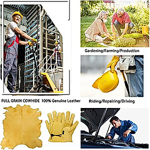 OLSON DEEPAK Outdoor Working Glove for Women and Men,Cowhide Leather Work Gloves for Gardening/Welding/Yard Work/Driving (Yellow, Large(pack of 1))